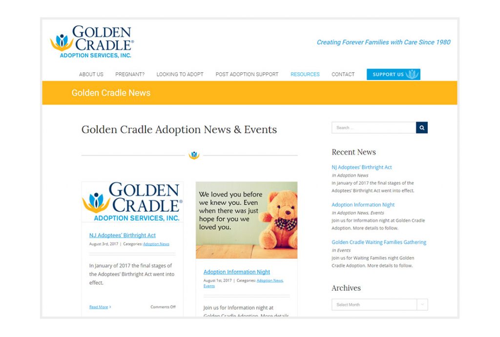 Golden Cradle Adoption Services | Customized WordPress Theme